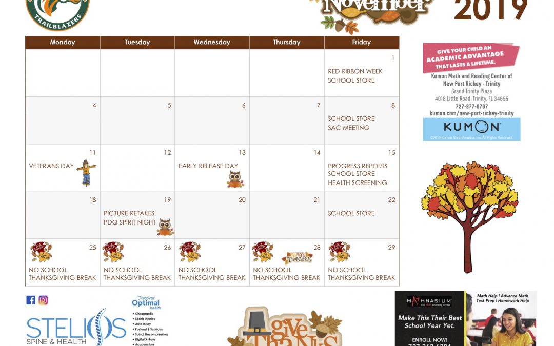 November Parent Calendar | Trinity Elementary School